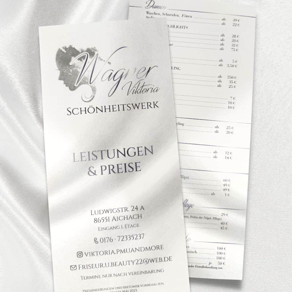 Flyer / Preisliste / Eröffnungsflyer mit Hochglanzlack / 2-Seitig